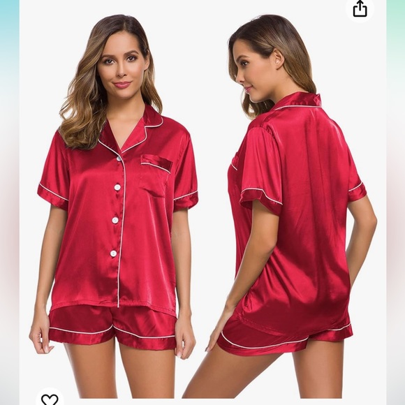 Intimates & Sleepwear | Red Silk Satin Two Piece Pajama Set In Large ...